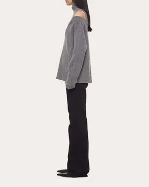 Helmut Lang Cable Knit Wool Layered Off-shoulder Turtleneck