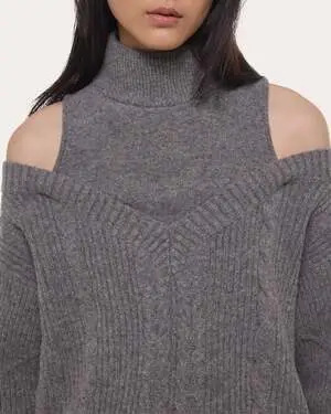 Helmut Lang Cable Knit Wool Layered Off-shoulder Turtleneck