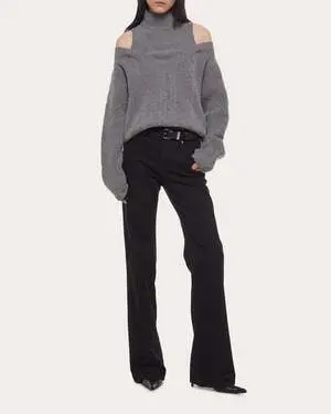Helmut Lang Cable Knit Wool Layered Off-shoulder Turtleneck