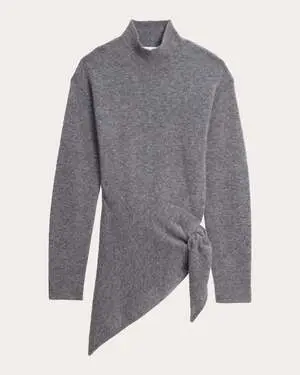 Helmut Lang Wool Gathered Tie Mock Neck Sweater - Grey
