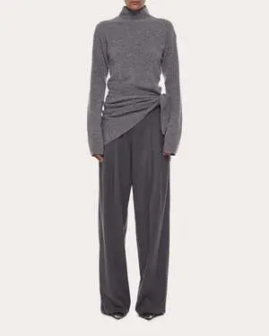 Helmut Lang Wool Gathered Tie Mock Neck Sweater