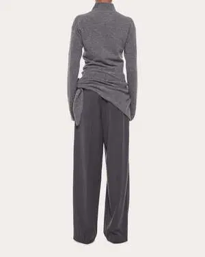 Helmut Lang Wool Gathered Tie Mock Neck Sweater