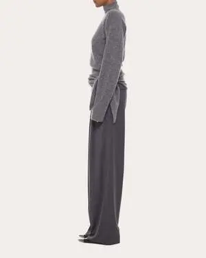 Helmut Lang Wool Gathered Tie Mock Neck Sweater