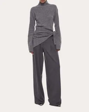 Helmut Lang Wool Gathered Tie Mock Neck Sweater