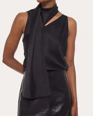 Helmut Lang Silk Asymmetric Scarf Sleeveless Top