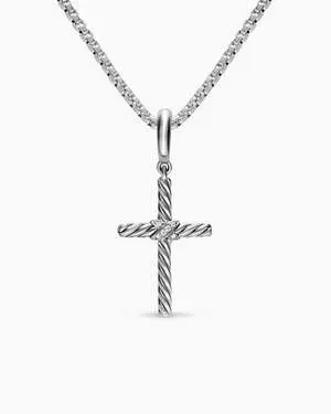 David Yurman Cross Amulet In Sterling Silver With Diamonds
