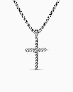 David Yurman Petite X Cross Necklace In Sterling Silver With Diamonds