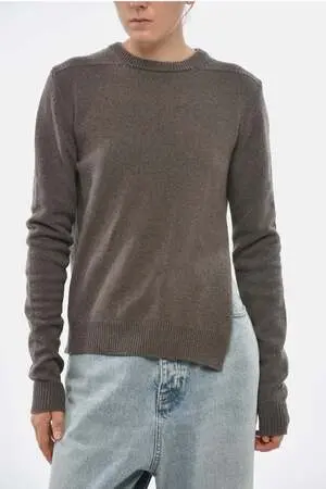 Rick Owens Crewneck Sweater With Side Slit - Gray