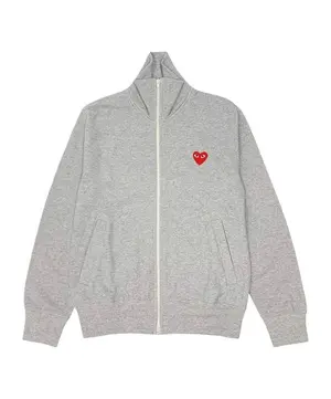 Play Comme Des Garcon Heart-printed Zipper Hoodie - Gray
