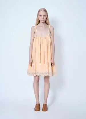 Chloé Thin-strap Mini Dress In Silk Georgette & Lace - Orange