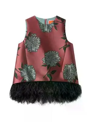 La DoubleJ La Scala Feather-trim Top - Pink