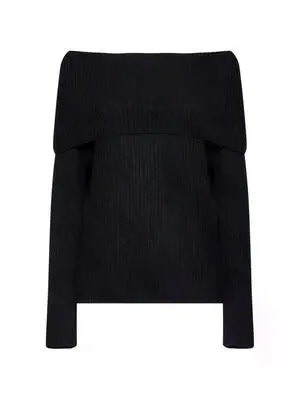 BLANCA VITA Off-shoulder Ribbed Sweater - Black