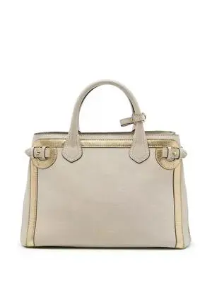 Burberry 2000-2017 Medium Bicolor Leather And House Check Canvas Banner Satchel - White