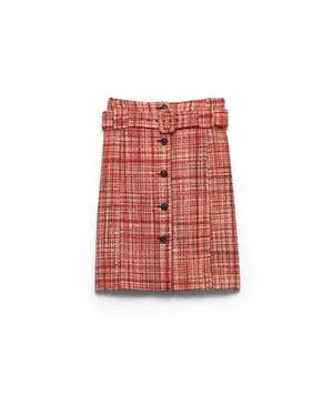 Prada Tweed Midi Skirt - Red