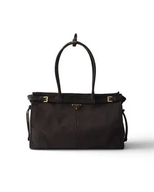 Prada Bonnie Large Suede Handbag - Grey