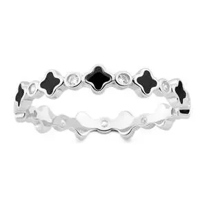 KYLIE HARPER Petite Enamel & Cz Clover Eternity Band Ring In Sterling - Silver