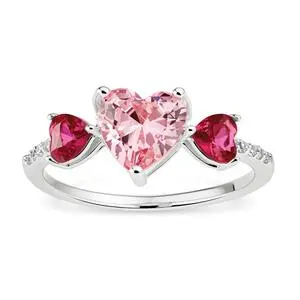 KYLIE HARPER Pink & Ruby Cz Triple Heart Ring In Sterling - Silver