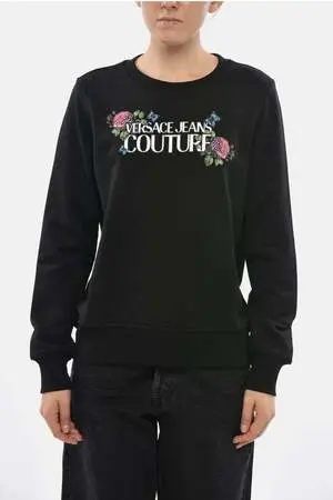 Versace Crewneck Sweatshirt With Rhinestone-embellished Print - Black