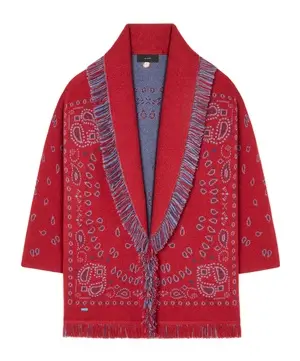 Alanui Bandana Jacquard Fringed Cardigan - Ruby