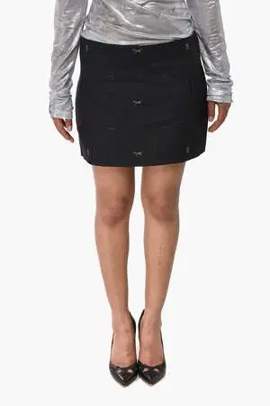 Off-White Wool-blend Jacquard Mini Skirt With Side Zip - Black