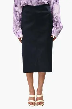 Off-White Satin A-line Midi Skirt - Blue