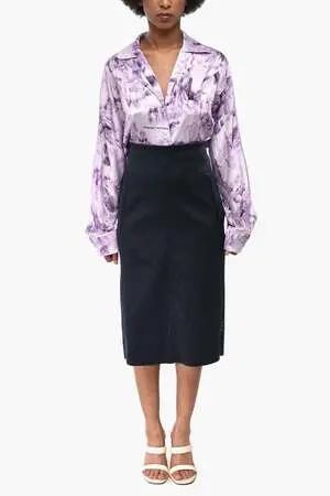 Off-White Satin A-line Midi Skirt