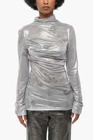 Off-White Twist-effect Shiny Top - Silver