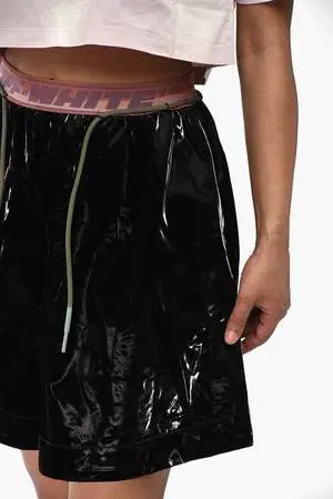 Off-White Nylon Shorts Velvet With Logo Elastic Waistband