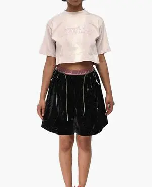 Off-White Nylon Shorts Velvet With Logo Elastic Waistband