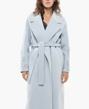 Ermanno Scervino Maxi Coat With Raised Botanical Embroidery