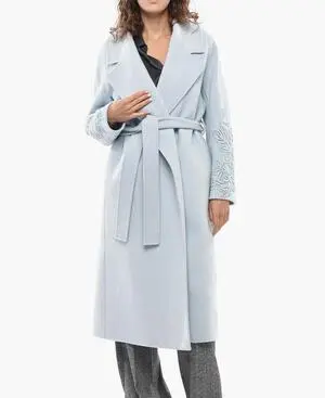 Ermanno Scervino Maxi Coat With Raised Botanical Embroidery