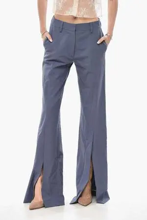 Off-White Slit-detail Flared Trousers - Light Blue