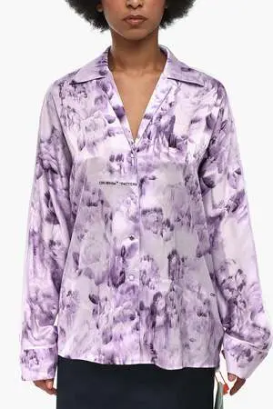 Off-White Floral-print Satin Shirt - Violet