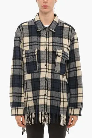 Woolrich Fringed Checked Overshirt - Blue
