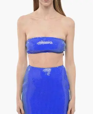 David Koma Sequinned Strapless Bandeau Top