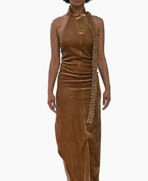 Off-White Ruffled Velour Maxi Dress