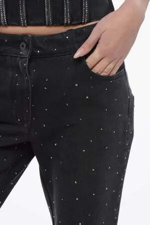 Off-White Embellished Slim-fit Flared Jeans