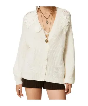 TWINSET Floral Appliqué Cardigan - White