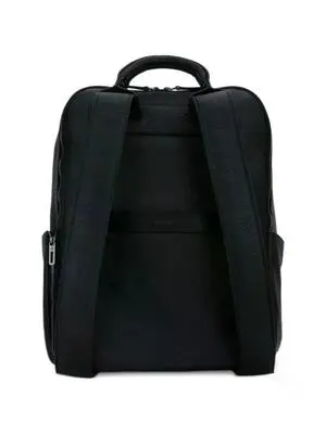 PIQUADRO Buckle-fastening Grained Leather Backpack - Black