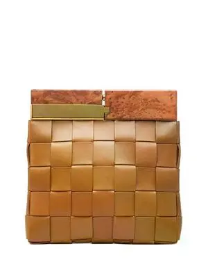 Bottega Veneta 2012-2026 Lambskin Maxi Intrecciato The Snap Clutch Bag - Brown