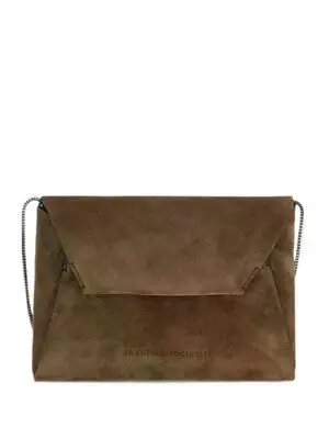 Brunello Cucinelli Duo Pochette In Suede With Precious Chain - Brown