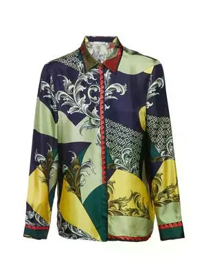 Versace Baroque-print Long-sleeve Shirt - Blue