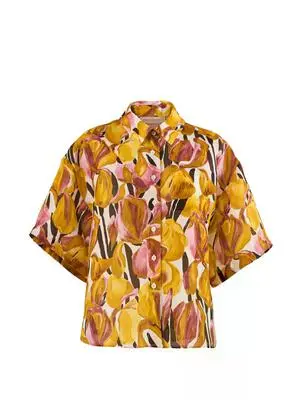 Carolina Herrera Gazar Iris-print Silk Shirt - Neutrals