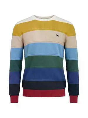 HARMONT & BLAINE Horizontal-stripe Embroidered-logo Sweater - Blue