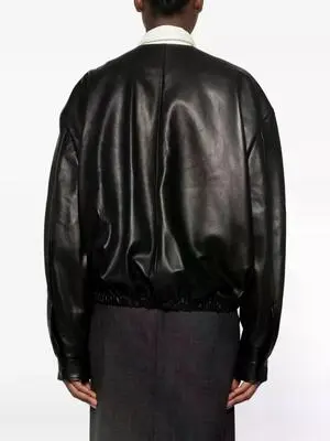 Calvin Klein Leather Bomber Jacket - Black