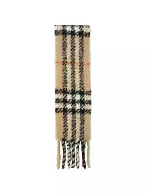 Burberry Narrow Check Alpaca Wool-blend Bouclé Scarf