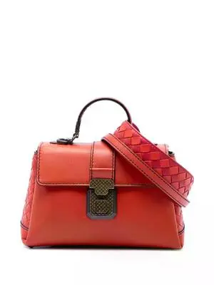 Bottega Veneta 2012-2026 Mini Intrecciato Trimmed Nappa Piazza Top Handle Satchel - Red