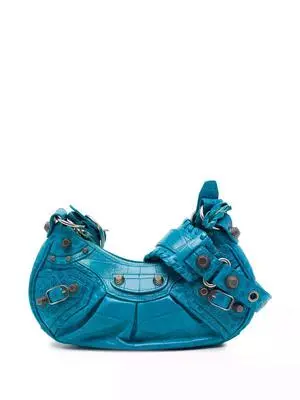 Balenciaga 2022 Croc Embossed Leather Motocross Le Cagole Xs Crossbody Bag - Blue