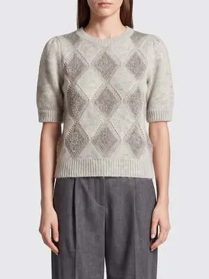 TWINSET Argyle Crewneck Jumper In Wool And Alpaca Blend With Short Sleeves