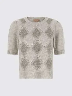 TWINSET Argyle Crewneck Jumper In Wool And Alpaca Blend With Short Sleeves